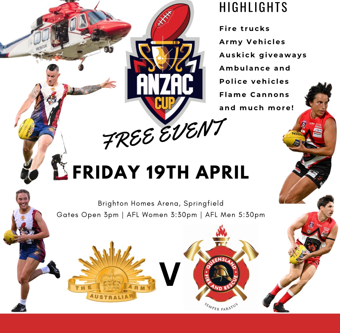 QLD Fire & Rescue v Army – AFL Football – Anzac Cup 2024 - Springfield city